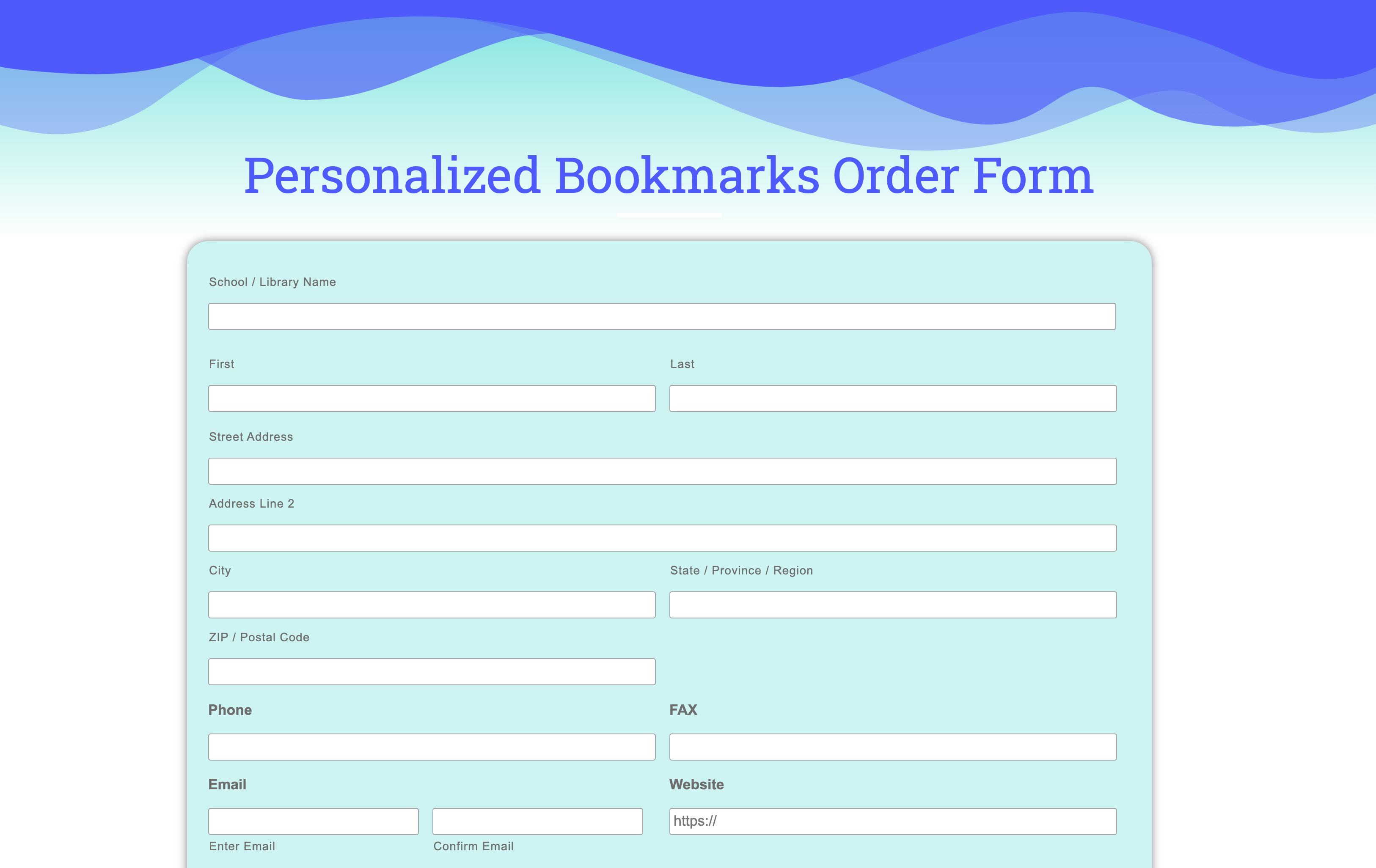 Personalized Bookmarks ORDER FORM PAGE - Bound to Stay Bound Books